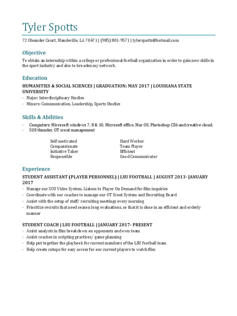 Tyler Spotts Resume Rough Draft | PDF