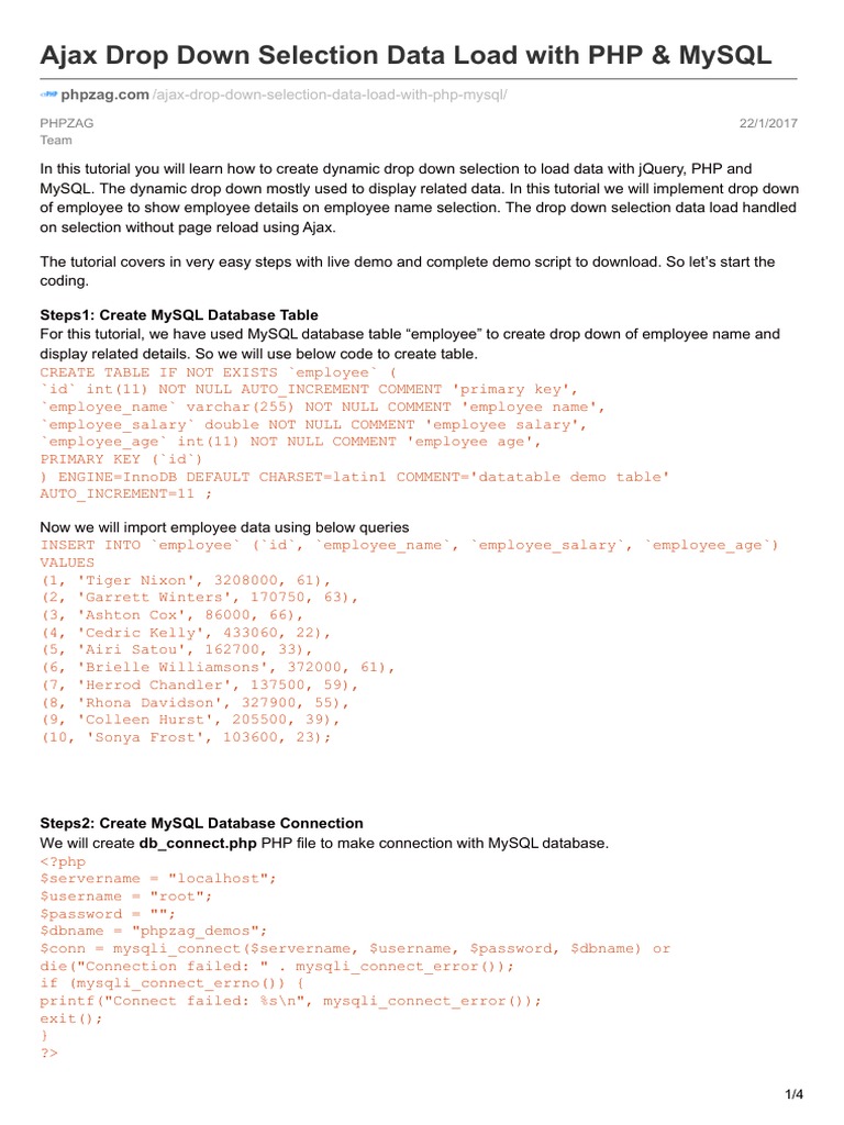 Ajax Drop Down Selection Data Load With Php Amp Mysql Pdf Ajax Programming Php