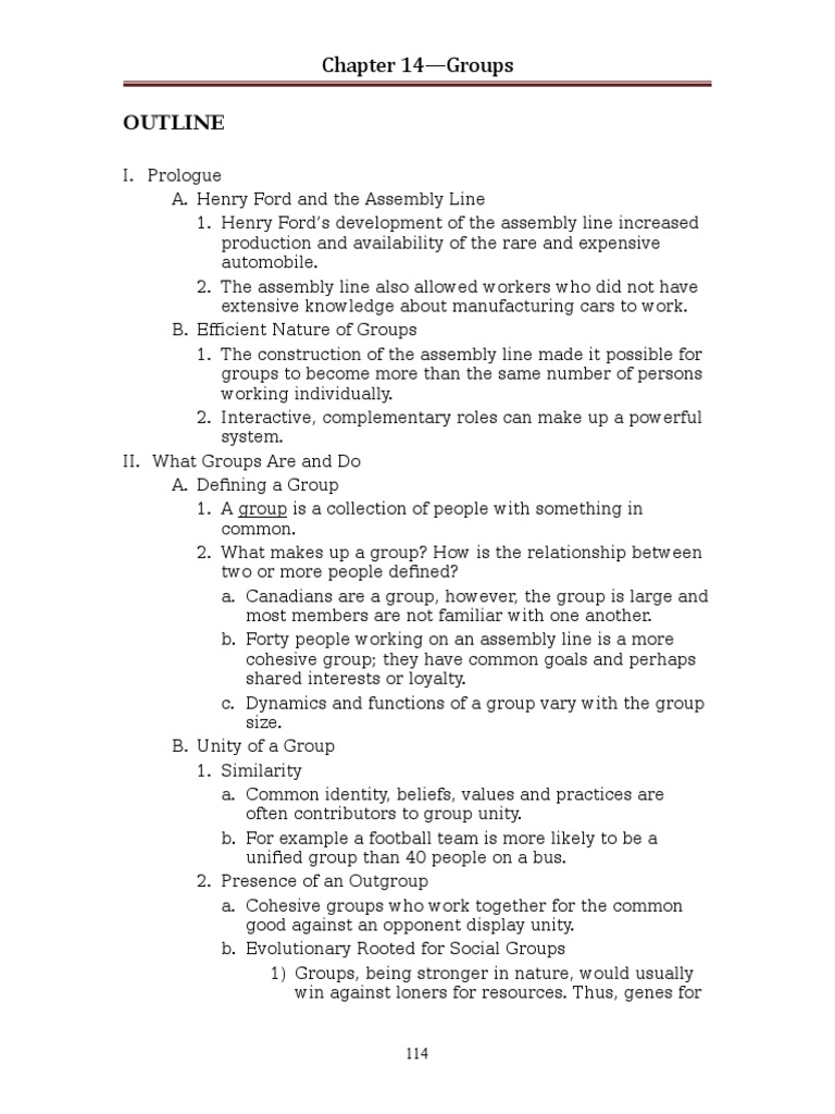 Chapter 14-Groups: Outline | PDF | Social Group | Emergence