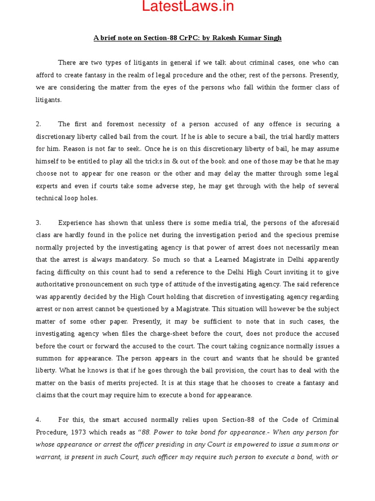 Scope and Power of Court To Seek Bond Under Section 88 CRPC by Rakesh ...