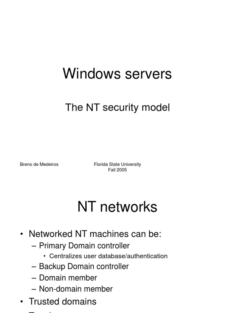 Windows Servers: The NT Security Model | PDF | File System | Password