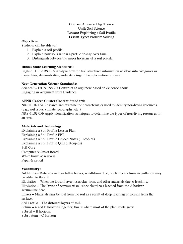 Explaining A Soil Profile Lesson Plan | PDF | Topsoil | Soil