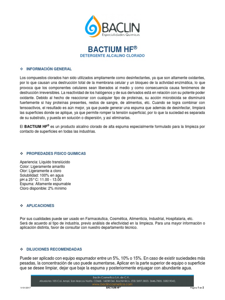 Bactium HF PDF | PDF | Cloro | Detergente