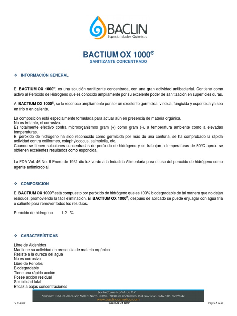 Bactium Ox 1000 PDF | PDF | Las bacterias | Peróxido de hidrógeno