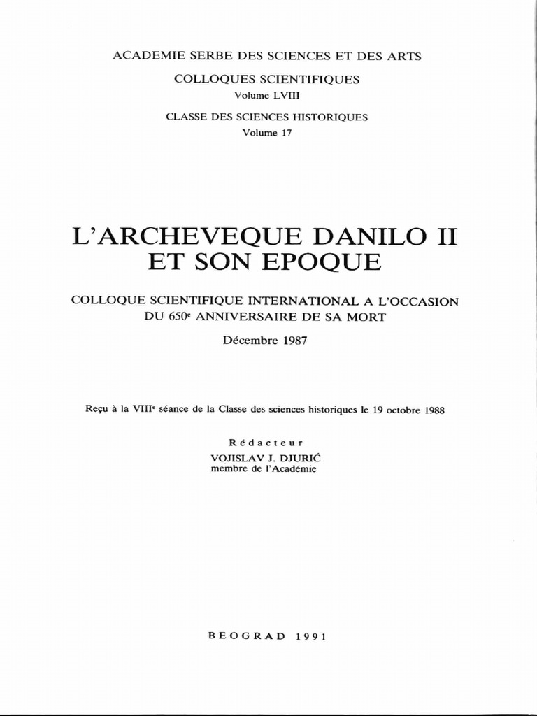 Arhiepiskop Danilo Drugi I Njegovo Doba | PDF