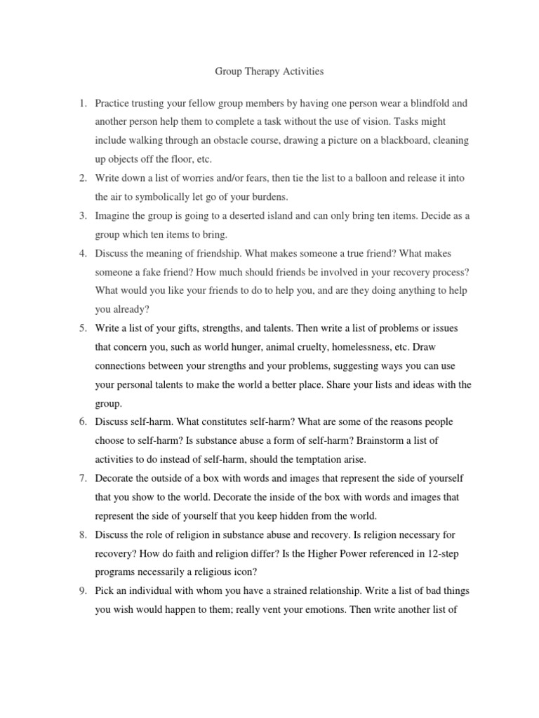 Group Therapy Activities Guide | PDF