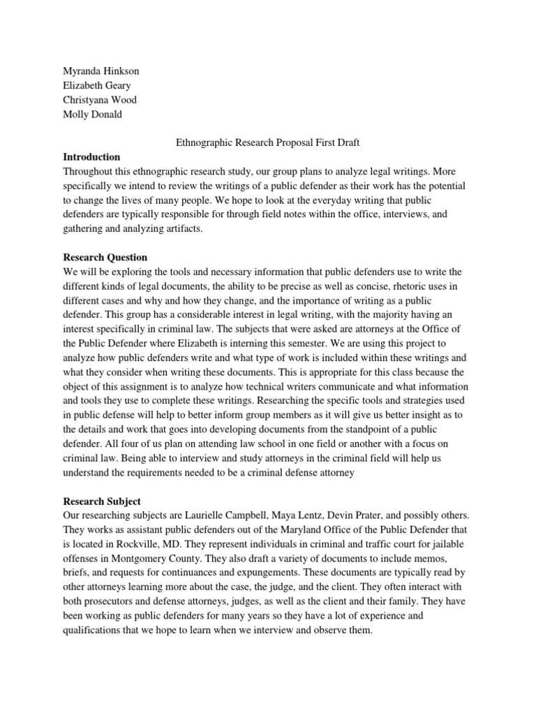 Ethnographic Research Proposal | PDF | Public Defender | Lawyer