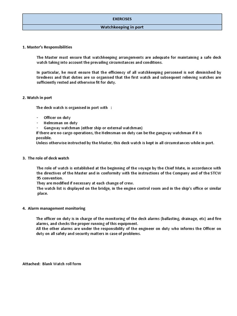 Port Watchkeeping Guide | PDF | Ships | Cargo