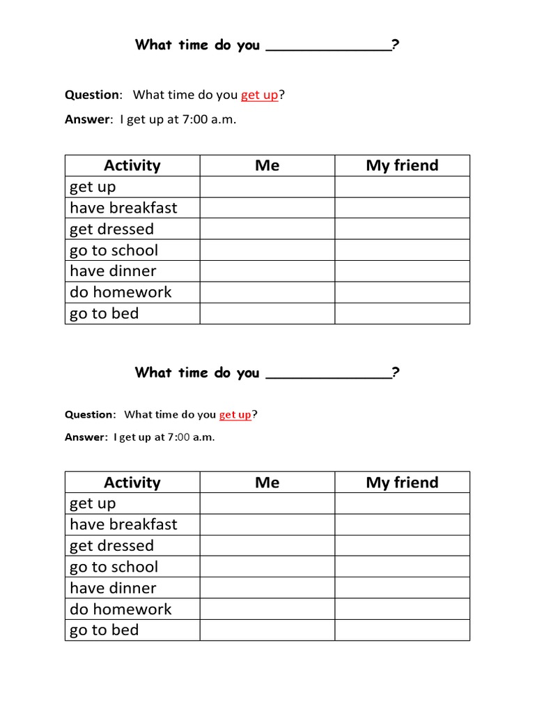 Activity Me My Friend: Get Up Have Breakfast Get Dressed Go To School ...