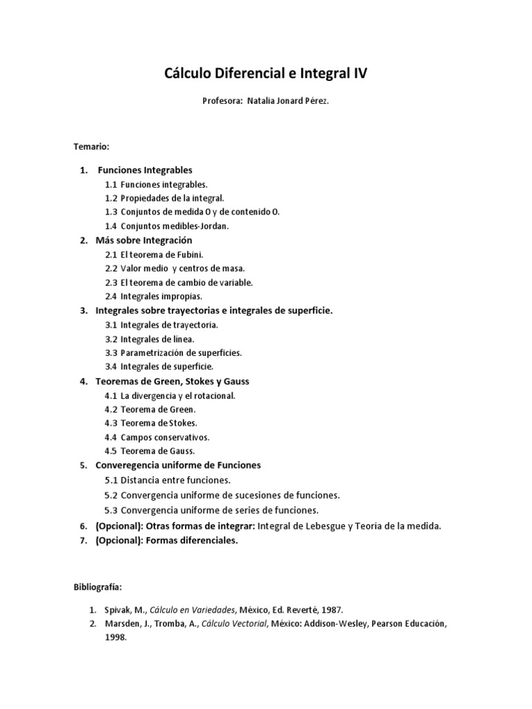 Temario C4 | PDF | Integral | Cálculo