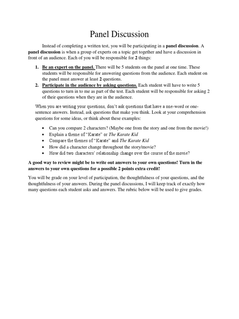 Panel Discussion Description and Rubric | PDF | Question | Rubric ...