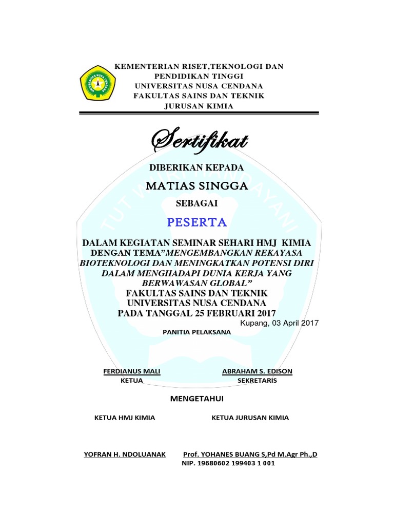 Sertifikat Seminar Sehari | PDF