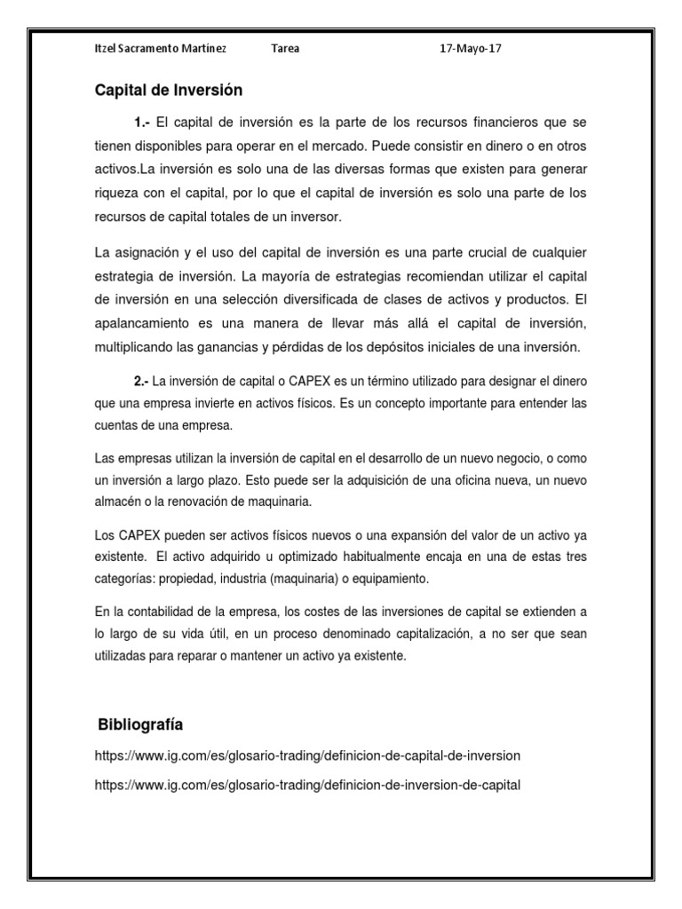 Capital de Inversión | Capital de trabajo | Capital (economía) | Prueba ...