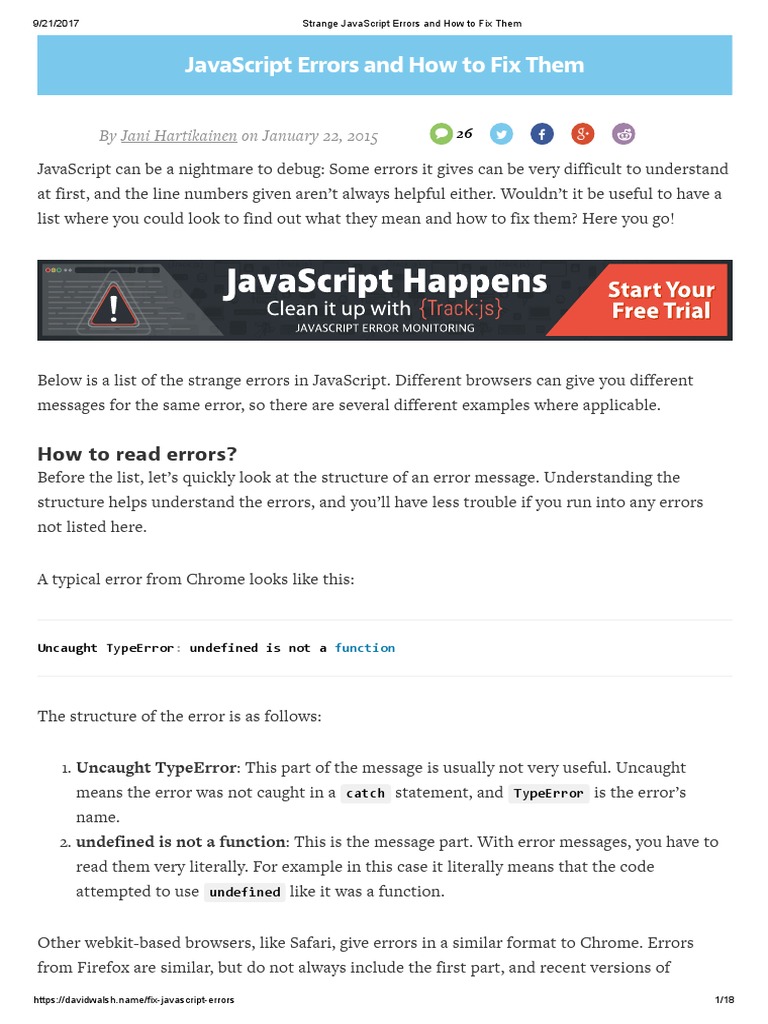 Strange Javascript Errors And How To Fix Them Pdf Java Script Cascading Style Sheets