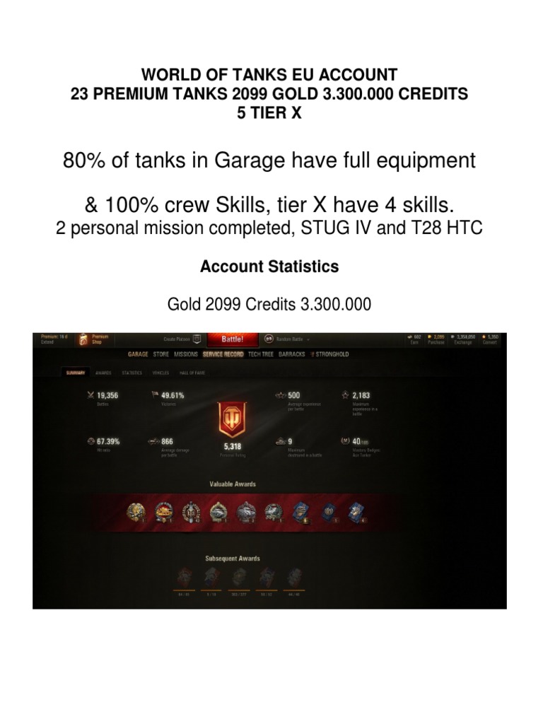 Premium World of Tanks EU Account | PDF