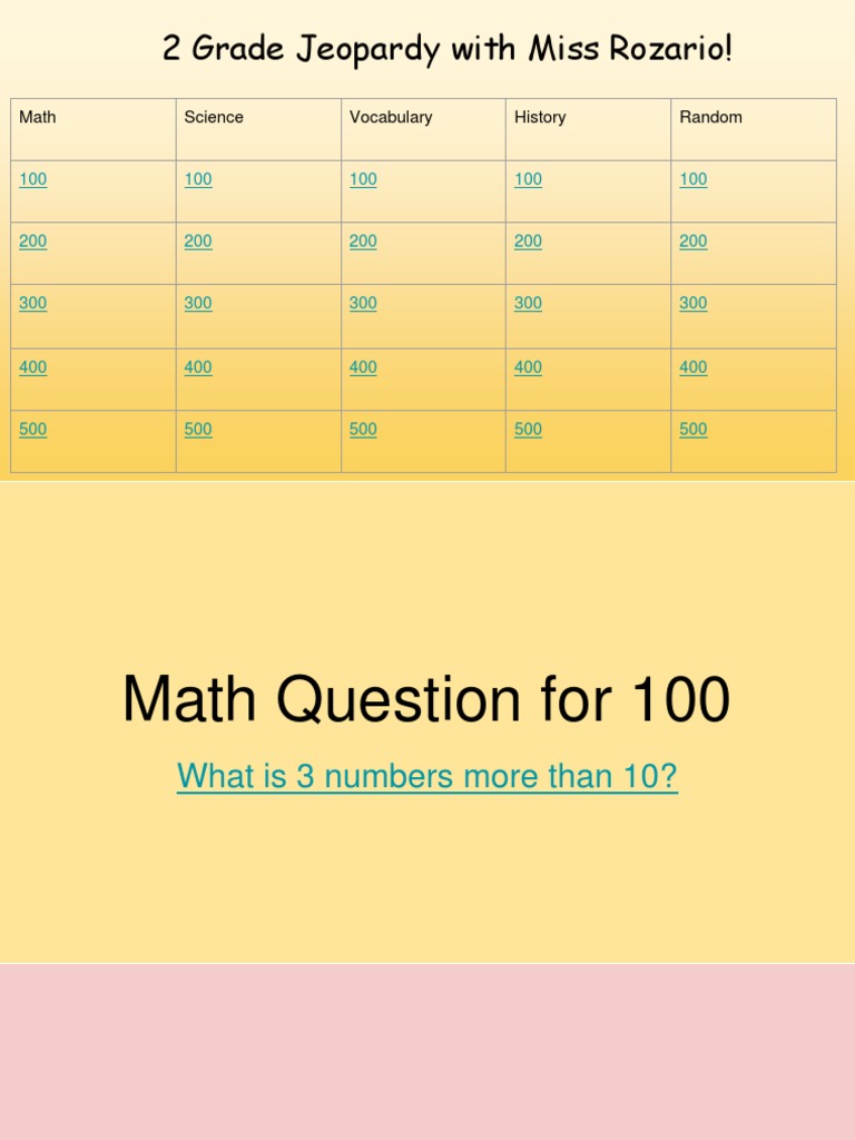 2 Grade Jeopardy With Miss Rozario!: Math Science Vocabulary History ...