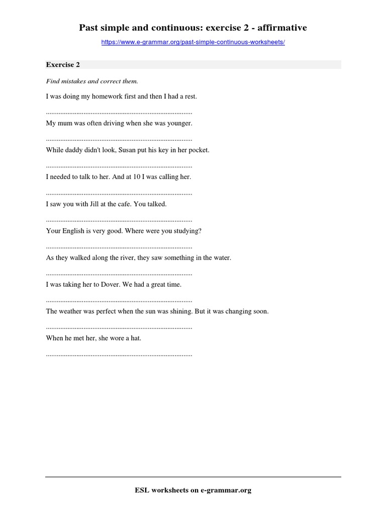 Past Simple Continuous Exercise 2 PDF | PDF