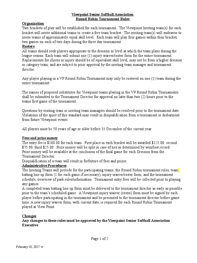 Viewpoint Round Robin Tournament Rules 2 18 17 | PDF | Pitcher ...