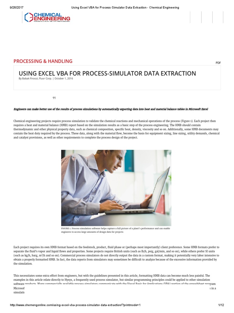 Using Excel Vba For Process Simulator Data Extraction Chemical Engineering Pdf Microsoft