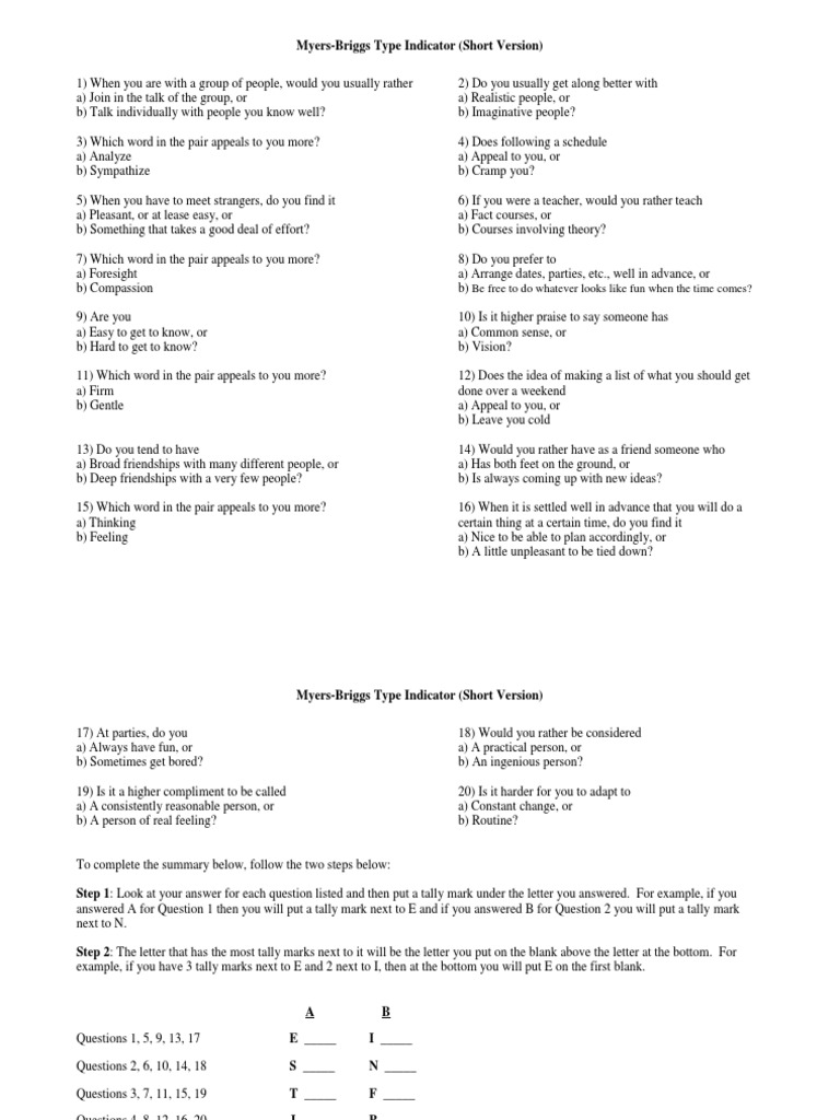 Myers Briggs Test | PDF | Epistemology | Behavioural Sciences