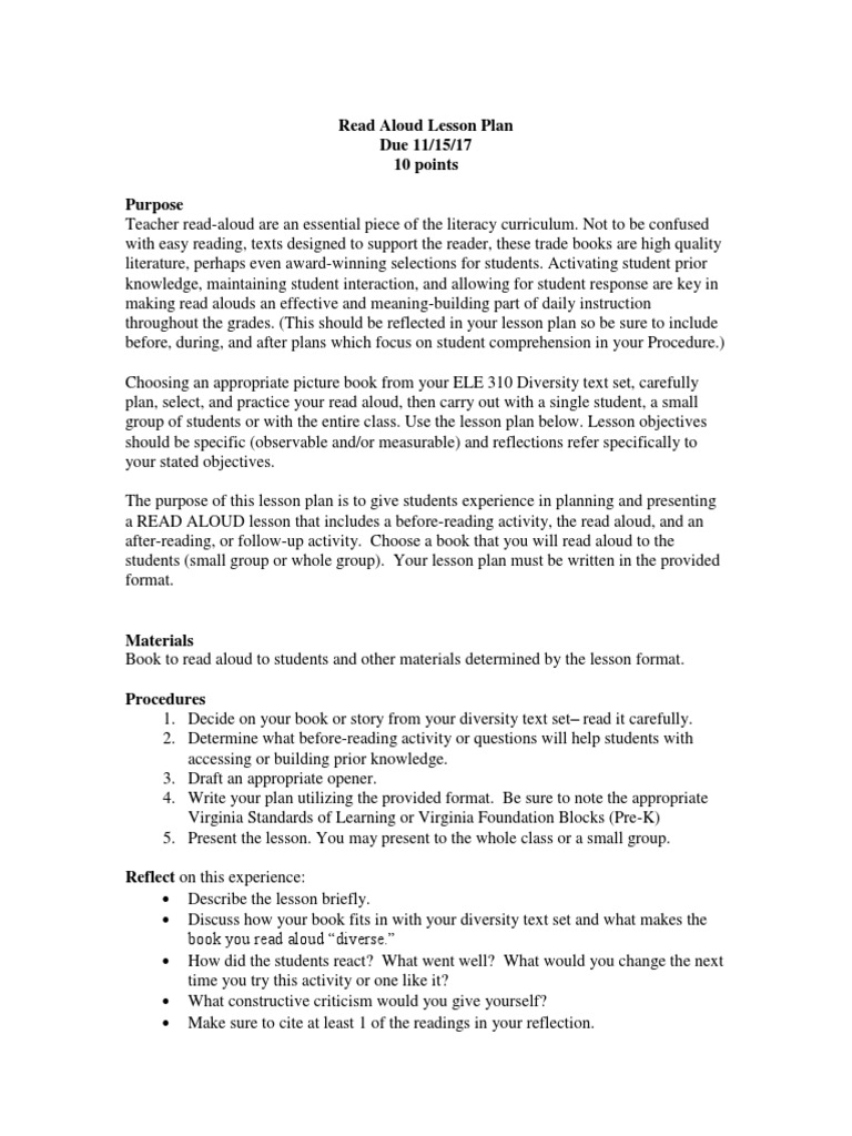 Read Aloud Lesson Plan | PDF | Lesson Plan | Reading Comprehension