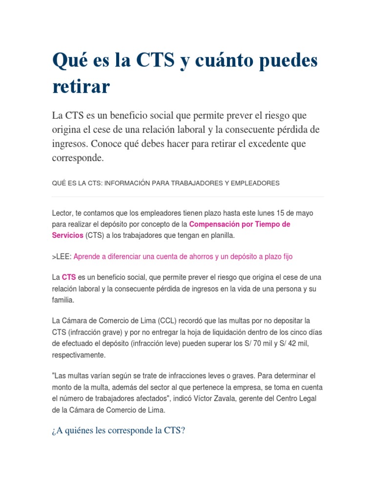 Qué es la CTS y cómo retirarla | PDF | Contabilidad | Desempleo