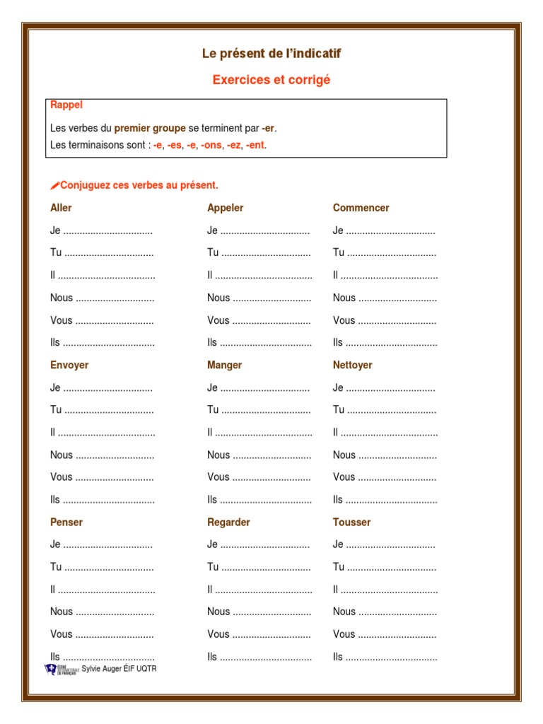 Le Present de L'indicatif Exercices Et Corrige PDF | PDF | Arts du ...