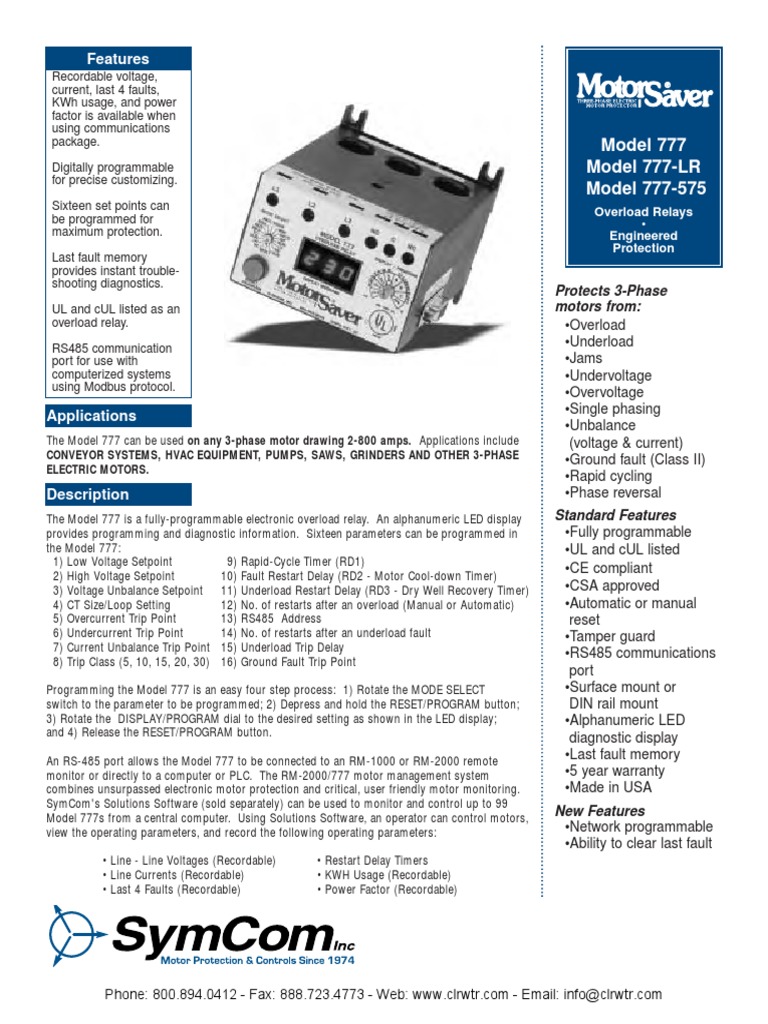 SymCom MotorSaver Model 777 | PDF | Amplifier | Electrostatic Discharge