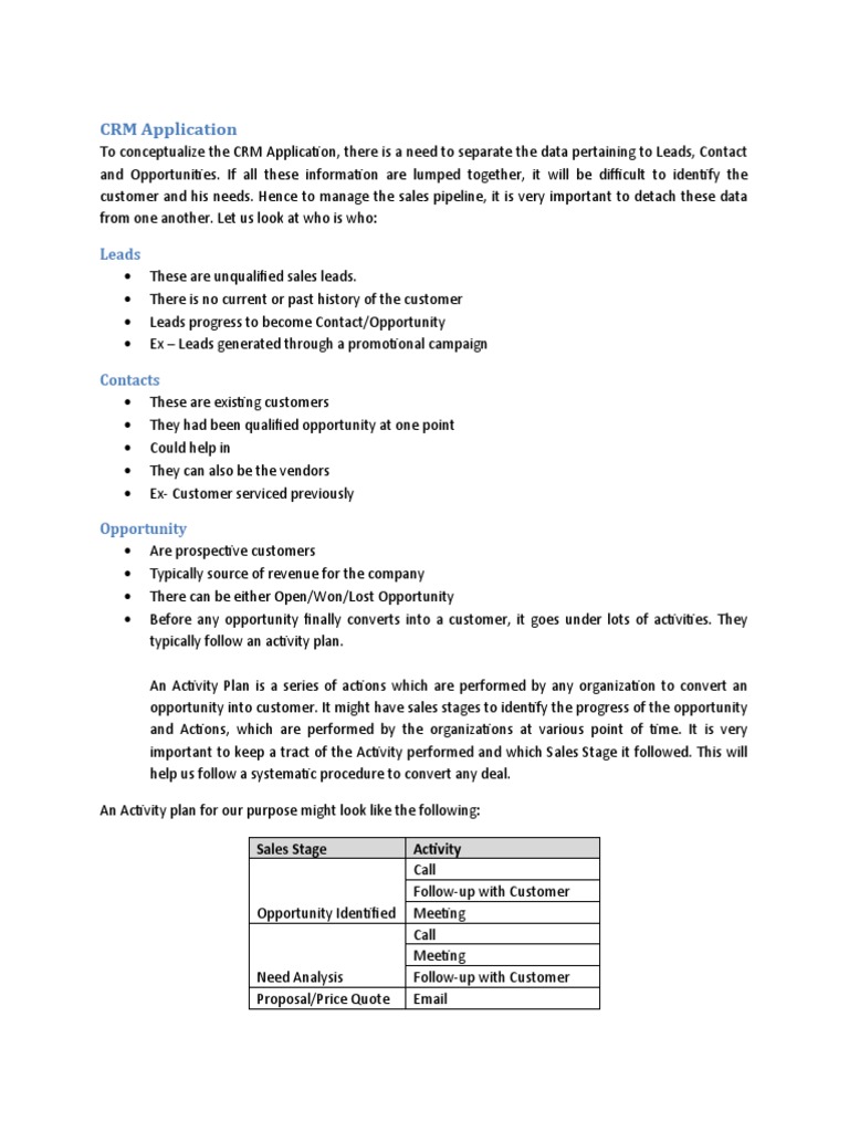 CRM Activity Plan | PDF | Customer Relationship Management | Sales