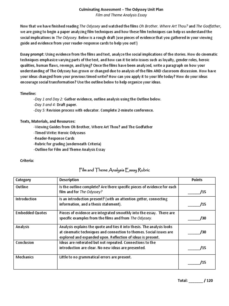 Film and Theme Analysis Essay | PDF | Odyssey | Essays