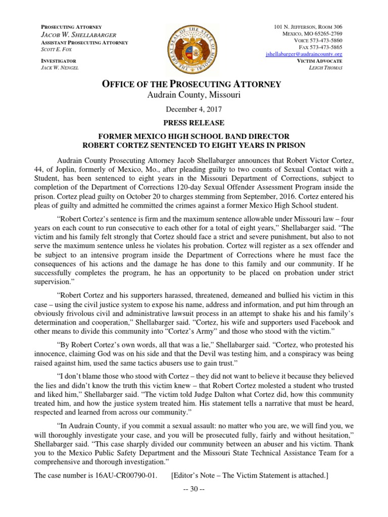 Cortez Sentencing PR and Statement | PDF | Probation | Plea