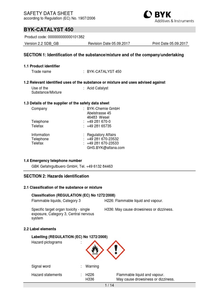 Sds Byk-Catalyst 450 GB en | PDF | Toxicity | Firefighting