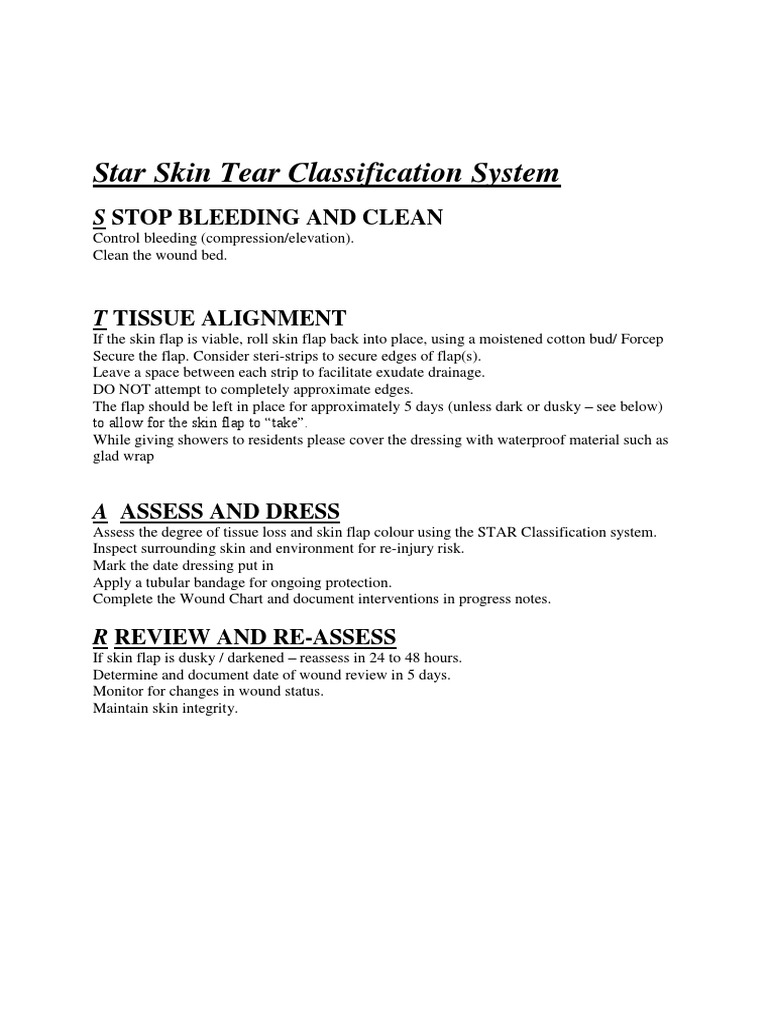 Star Skin Tear Classification Guide | PDF | Business | Wellness