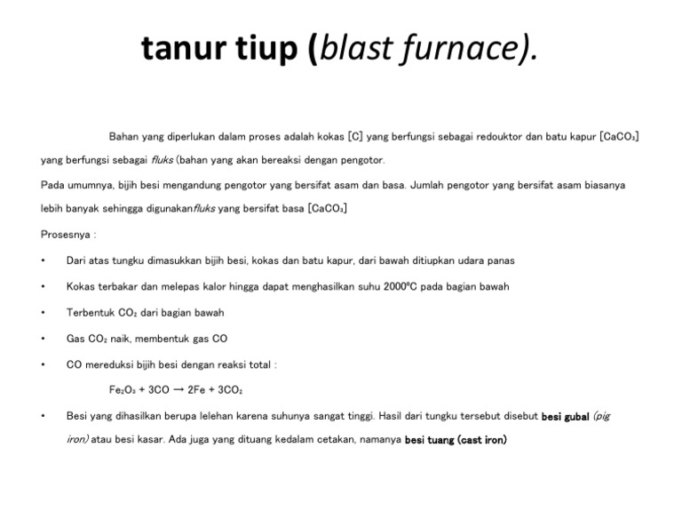Proses Reduksi Bijih Besi di Tanur Tiup | PDF