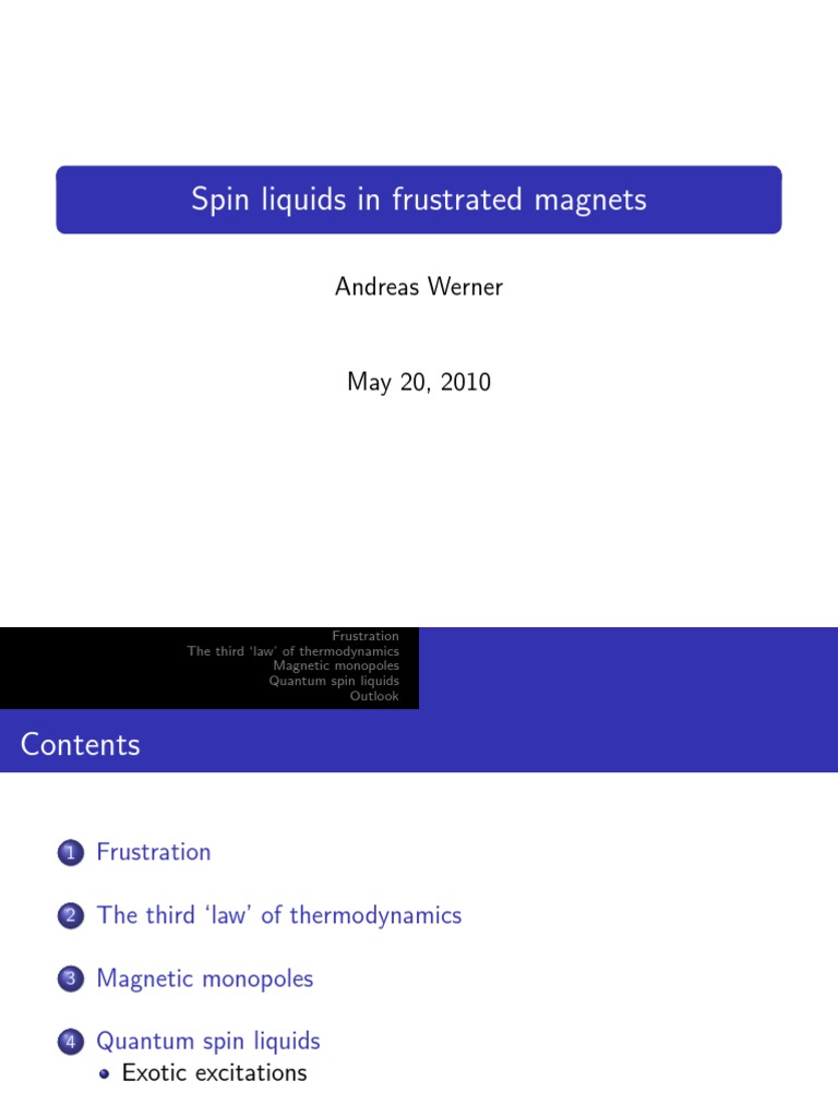Spin Liquids in Frustrated Magnets: Andreas Werner | PDF | Quantum Phases | Mathematical Physics