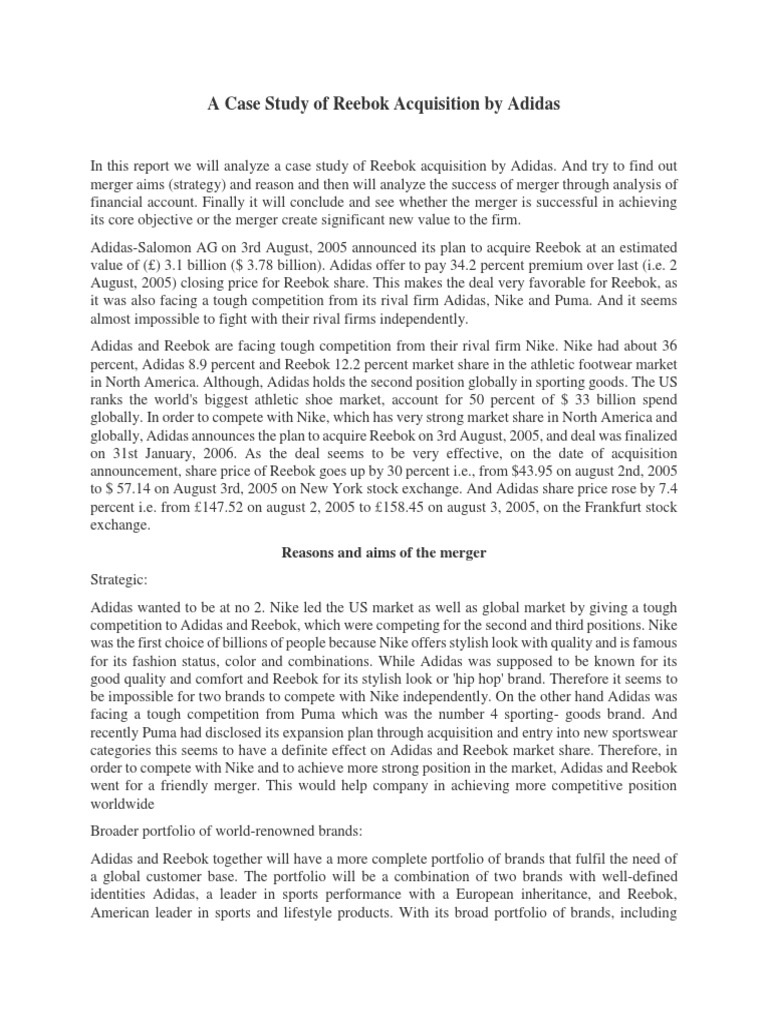 Reebok Acquisition by Adidas: A Case Study | PDF | Adidas | Mergers And ...