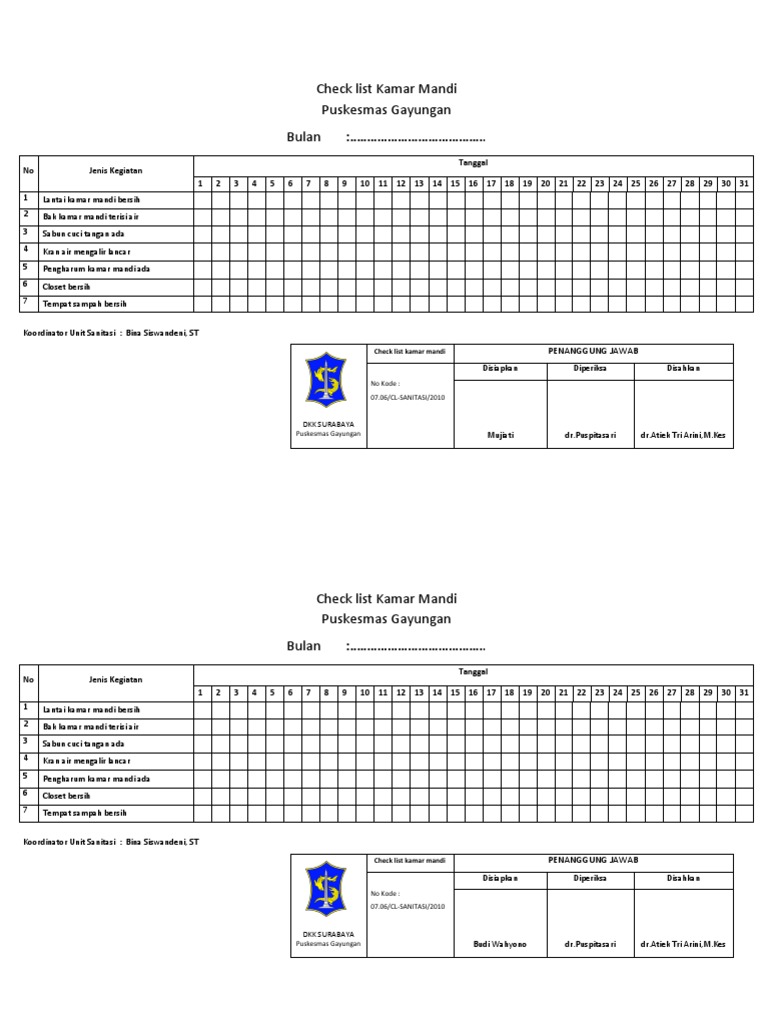 Check List Kamar Mandi | PDF