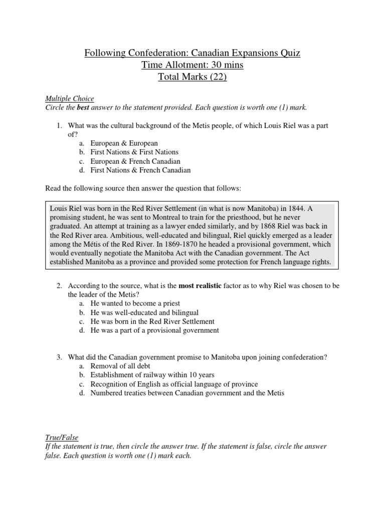 Grade 7 Quiz W Assessment Map | PDF | Canada