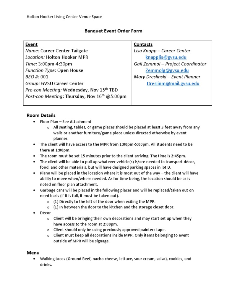 Banquet Event Order Form | PDF | Foods | Leisure