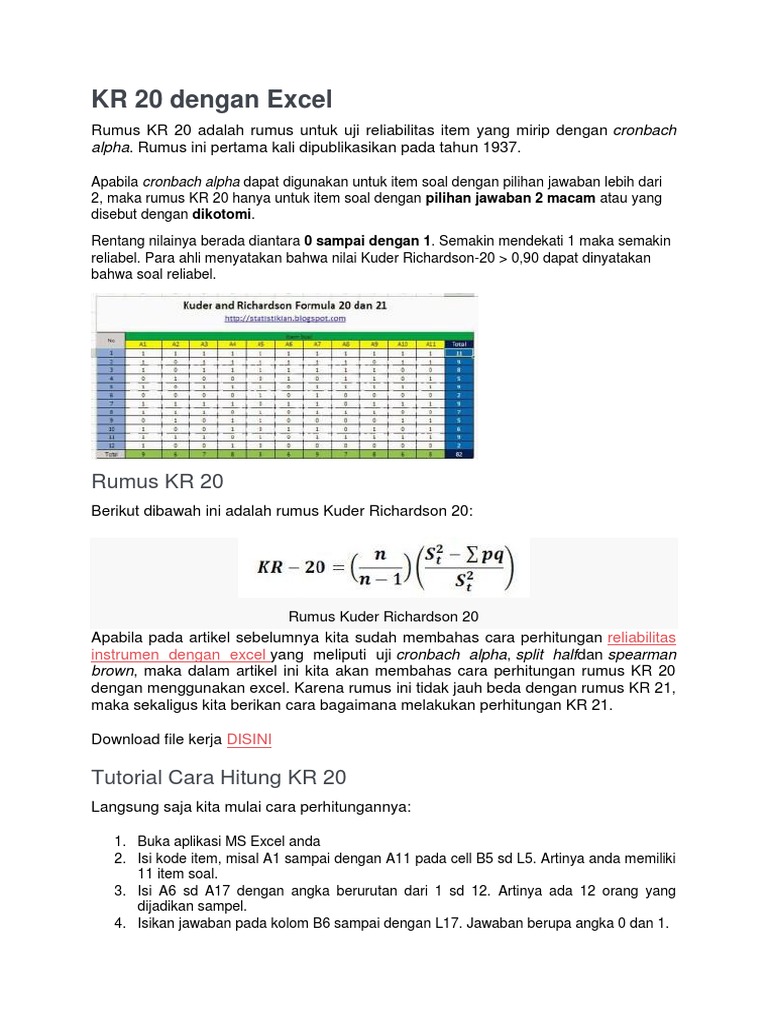 KR 20 Dengan Excel | PDF | Komputer | Teknologi & Rekayasa