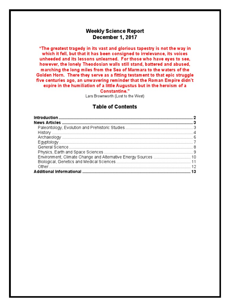 Weekly Science Report December 1, 2017 | PDF | Archaeology | Nasa