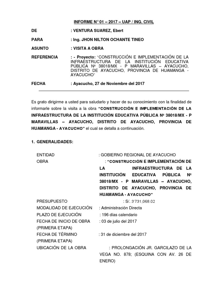 Informe de Obra de Construccion | Diseño arquitectonico | Ingeniería de ...