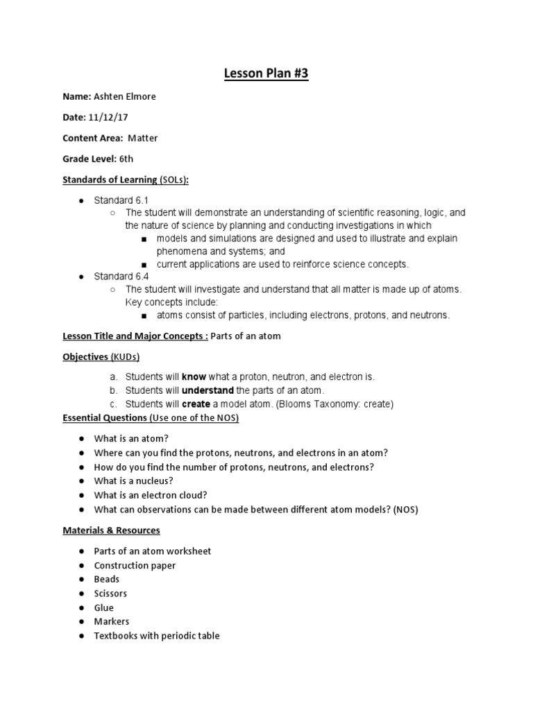 Lesson Plan 3 | PDF | Atomic Nucleus | Quantum Mechanics
