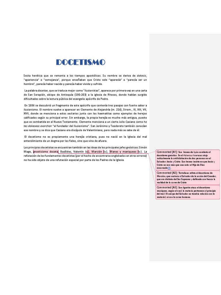 DOCETISMO | PDF | Controversias relacionadas con el cristianismo y el ...
