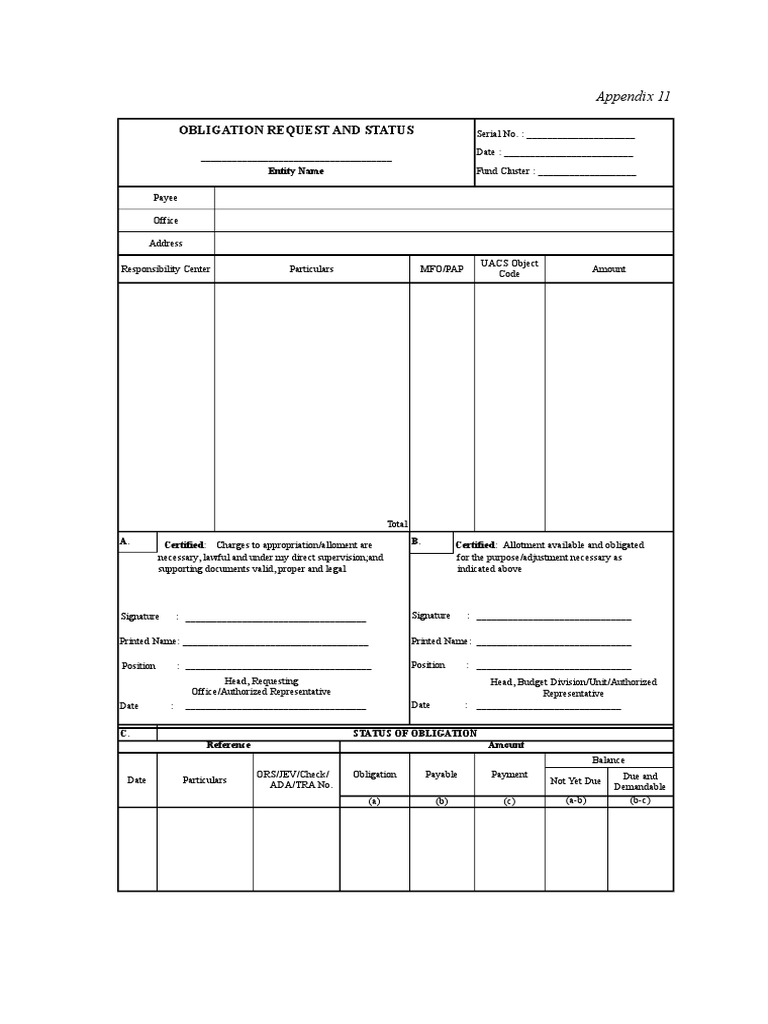 Obligation Request and Status: Appendix 11 | PDF | Payments | Cheque