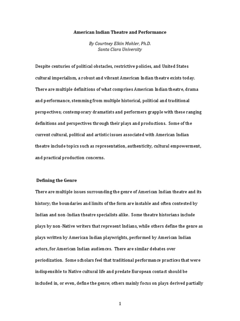 American Indian Theatre and Performance | PDF | Native Americans In The ...