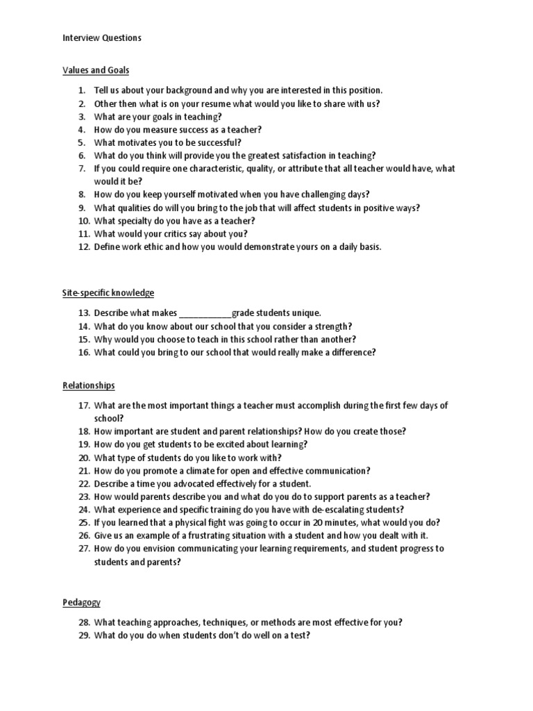 Essential Teacher Interview Questions | PDF | School Counselor | Teachers