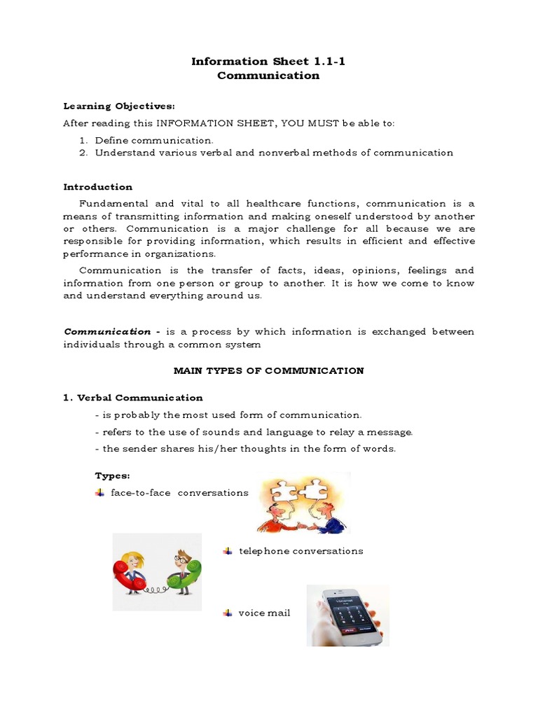 Information Sheet 1.1-1 | PDF | Nonverbal Communication | Communication