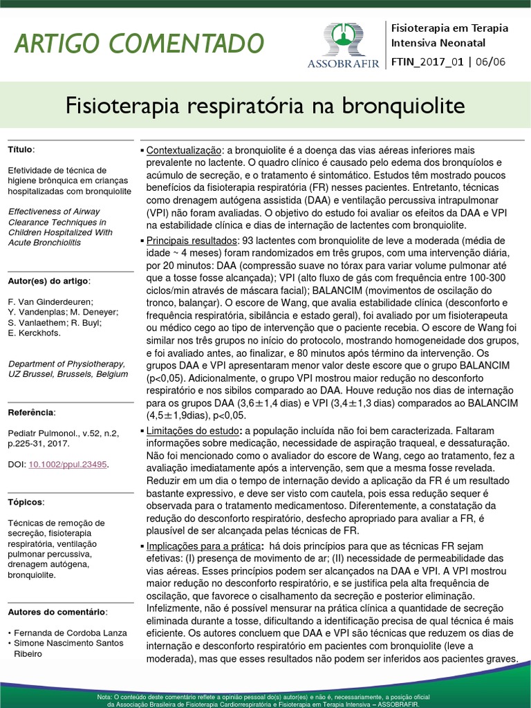 Fisioterapia respiratória na bronquiolite: efetividade da drenagem ...