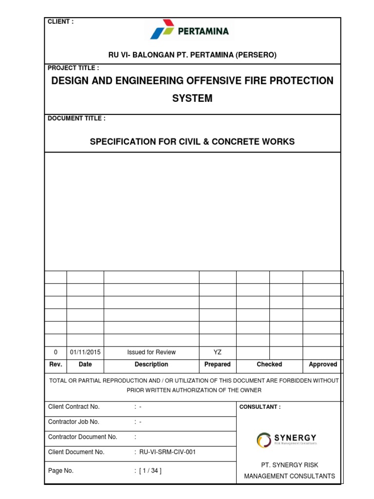 Specification For Civil & Concrete Works | PDF | Concrete | Mortar ...